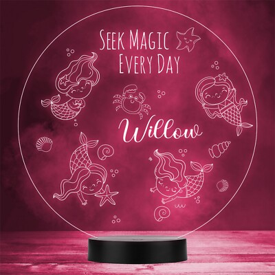 Cute Little Mermaids Sea Life Round Personalised Gift Any Colour LED ...