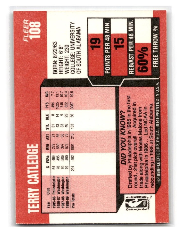 1989-90 Fleer - #108 Terry Catledge | eBay