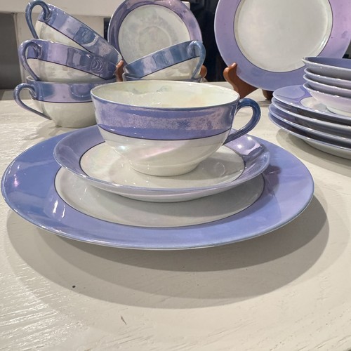 Antique Noritake Morimura Cream Blue Luster-ware Japan Tea Set Orange ...