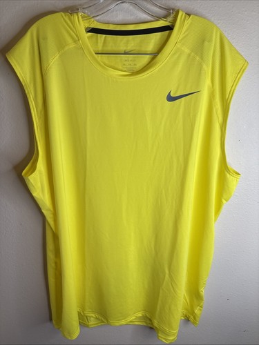 Nike Running Dri Fit Shirt Mens 3XL Yellow Sleeveless Top Muscle Shirt ...