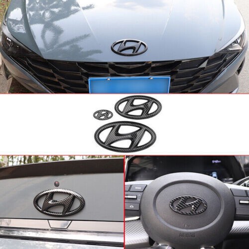 3X Carbon Fiber Front Rear Emblem Logo Badge Cover For Hyundai Elantra ...