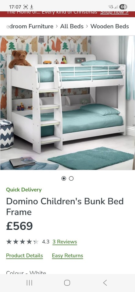 Julian Bowen DOM002 Domino Matt Single Bunk Bed - All White | eBay UK