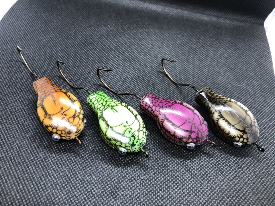 4 Vintage Super Snake Topwater Lures Renosky (Like Doug Hannon Snake ...