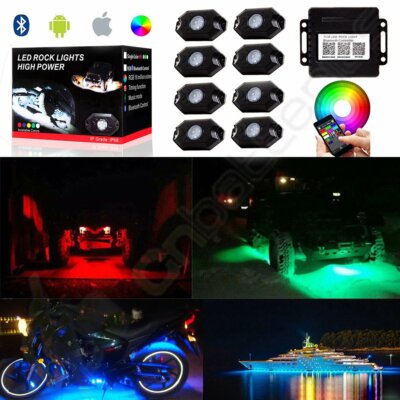 8x Pod RGB LED Rock Light Wireless Bluetooth Music Controller 2nd-Gen ...