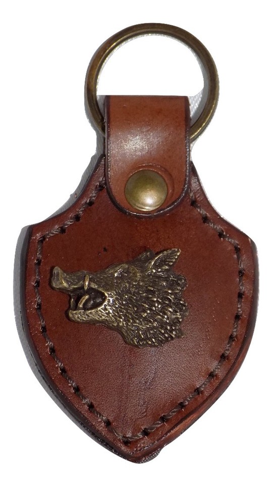 LEATHER KEY Chain RING Handmade with animal deer duck dog rabbit owl ...
