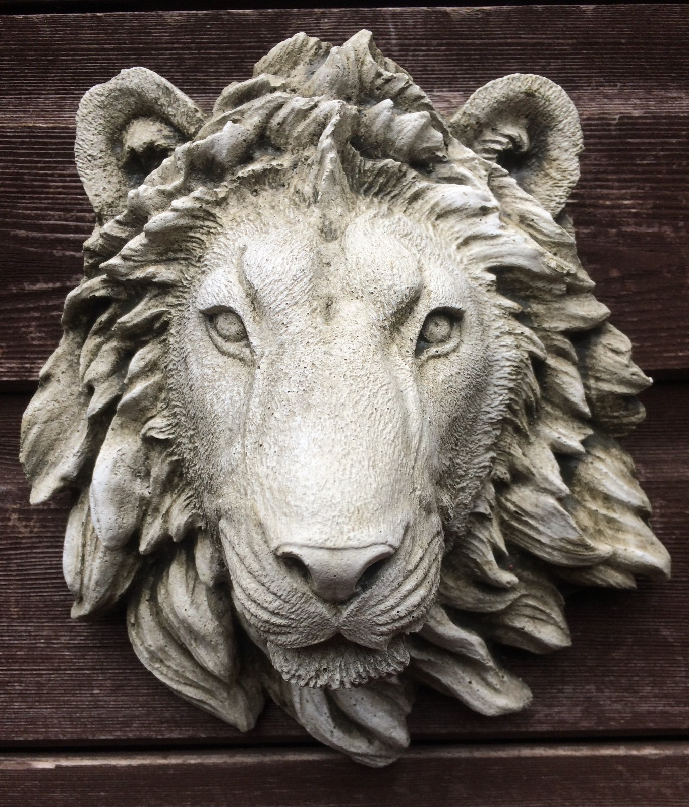 small Lion head wall plaque decorative stone home or garden ornament ...