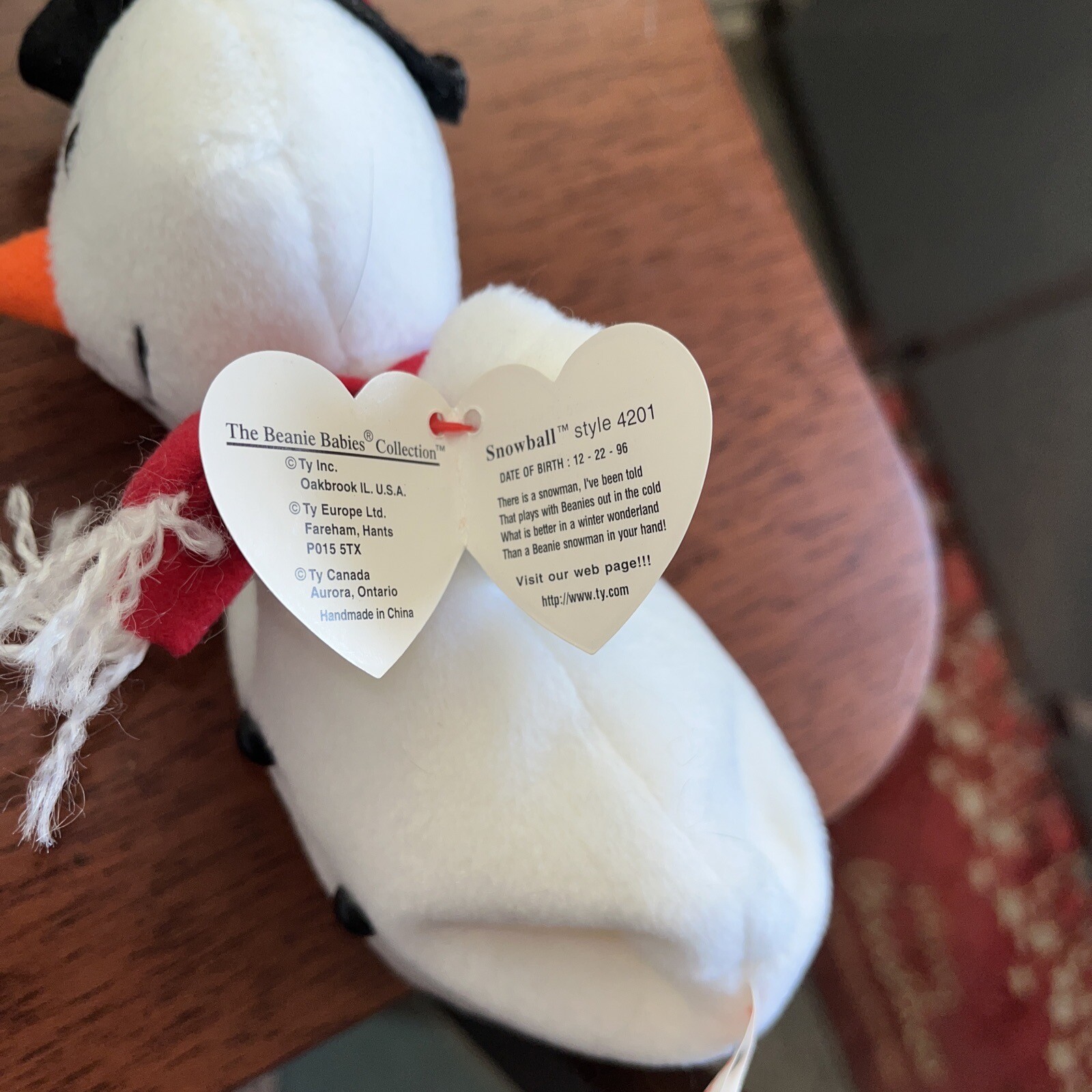 Ultra Rare Snowball TY Beanie Baby Snowman Style 4201 many Errors 1996 ...