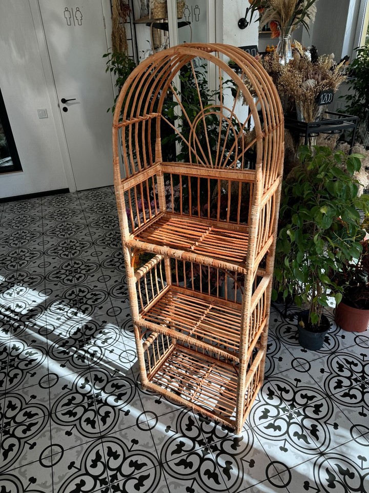 rattan arched shelf wicker bookcase boho bookshelf handmade vintage ...