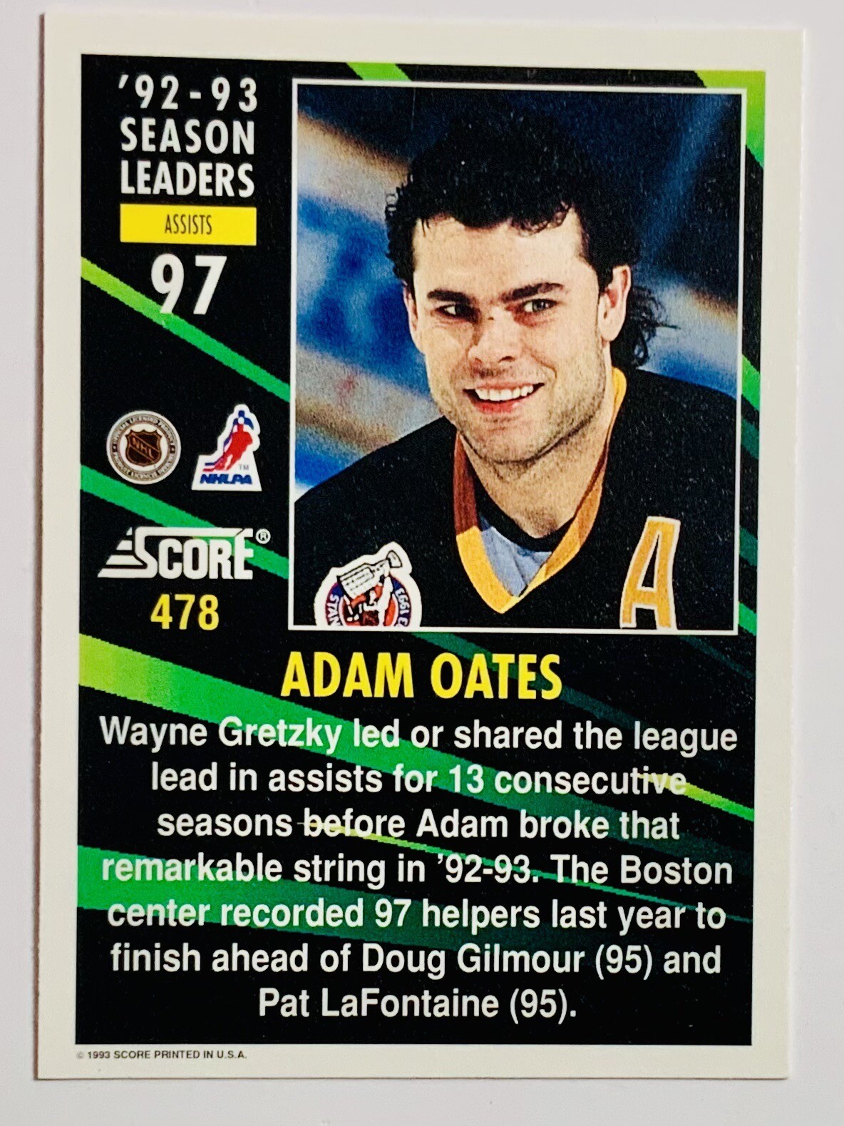 1993-94 Score Canadian Hockey Card # 478 Adam Oates SL/Boston Bruins ...
