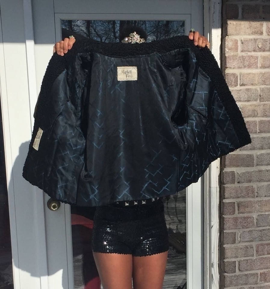 Designer Sable fox fur trim Black Swakara persian lamb fur Coat Jacket ...