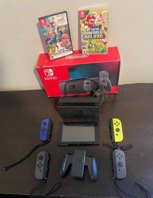 Nintendo Switch 32GB Console with Gray Joy‑Con + 2 Joy-Cons + 2 Games ...