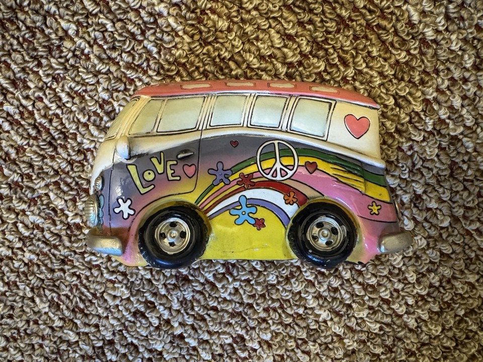 Vintage VW Volkswagen Hippie Bus Van Piggy Coin Bank Flower Power | eBay