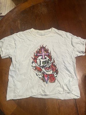 Ransom Skull Cross Y2K Emo Graphic T Shirt Size XL Cropped | eBay