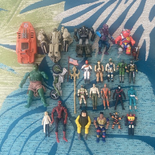 Huge Vintage toy lot Mixed Condition 90s 80s TMNT Mego GI JOE Spider ...