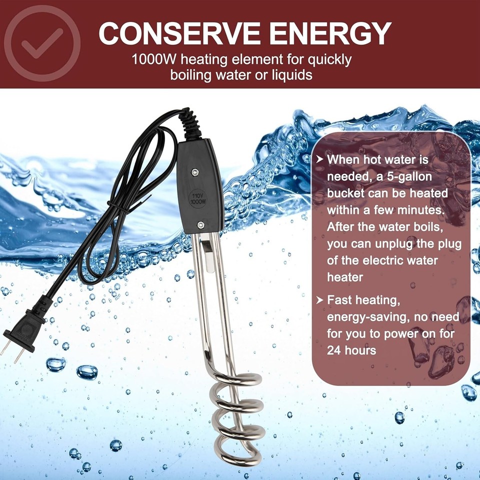 Portable Electric Immersion Water Boiler Heater, 10 inch Steel, 1000W ...