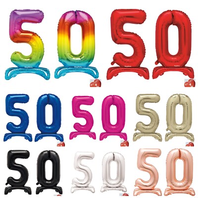 50th Birthday Foil Balloons Large 30" Free Standing Balloon Gold Red ...
