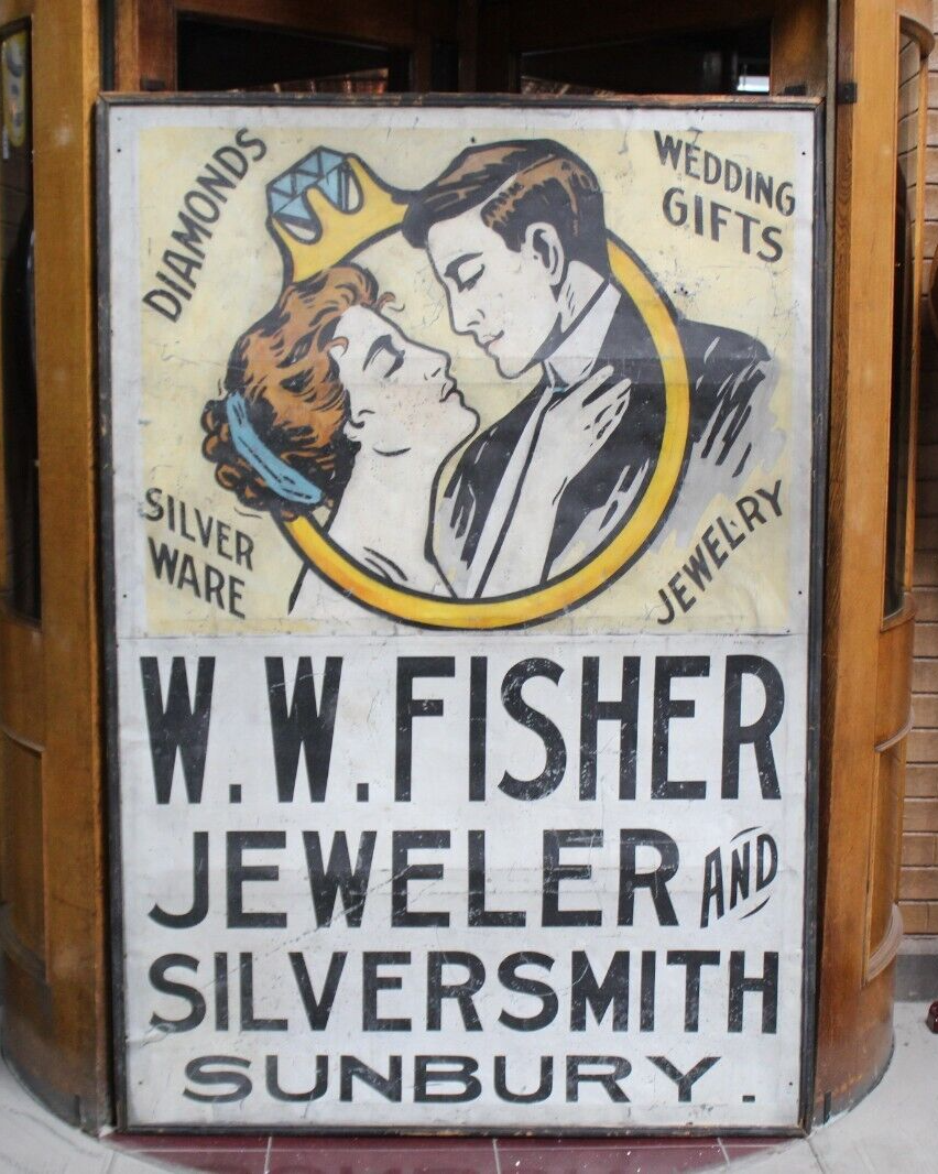 Early 1900s W. W. Fisher Jewelers & Silversmith Sunbury 6ft Ithaca Sign ...