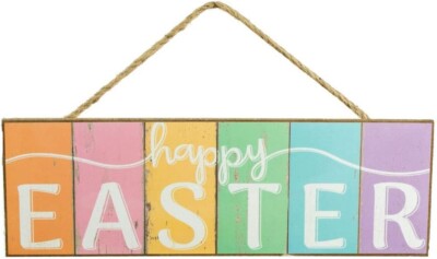 Spring Pastels Happy Easter Sign - 15" x 5", Wreath, Porch, Patio, Door ...