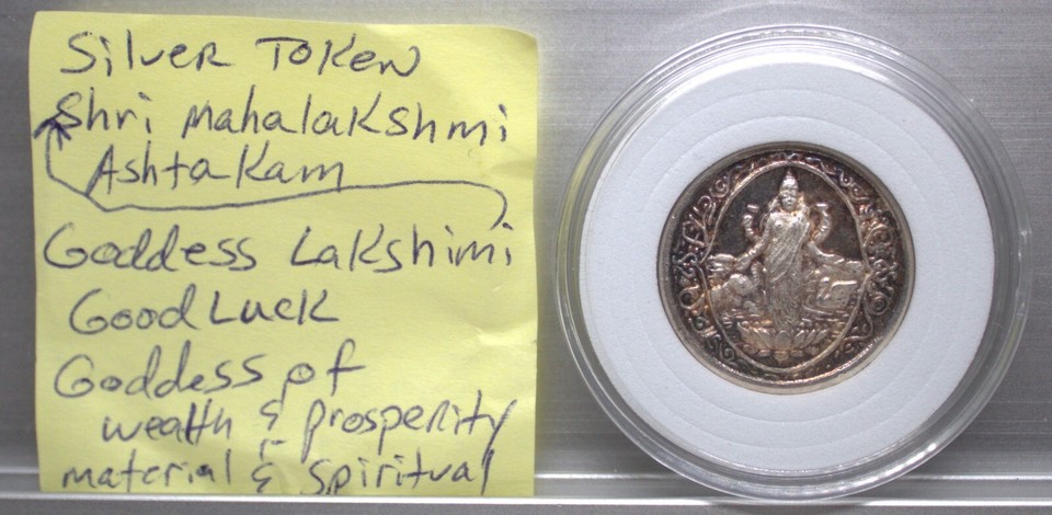 Silver Plated Hindu Sri Mahalakshmi Ashtakam Good Luck Old Temple Token ...