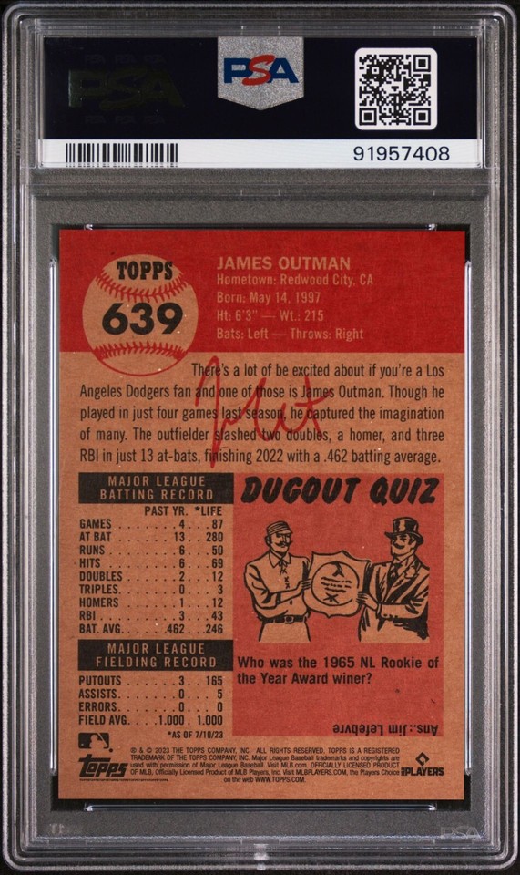 2023 TOPPS LIVING JAMES OUTMAN ROOKIE CARD SP LOS ANGELES DODGERS #639 ...