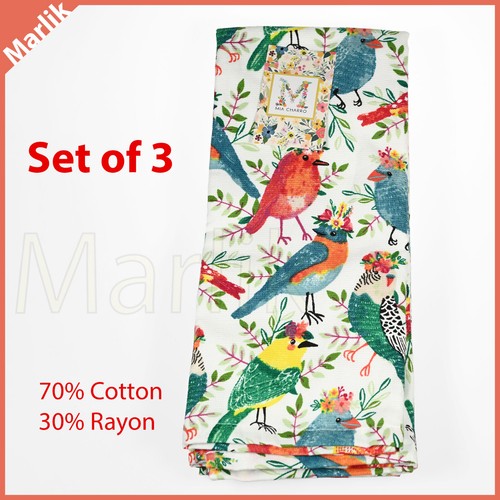 Set of 3, Mia Charro Kitchen Towels, Birds Cardinal Pattern 70% Cotton ...