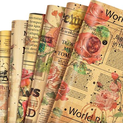 Gift Wrapping Paper Vintage Newspaper Rose Themed Design Wrapping Paper ...
