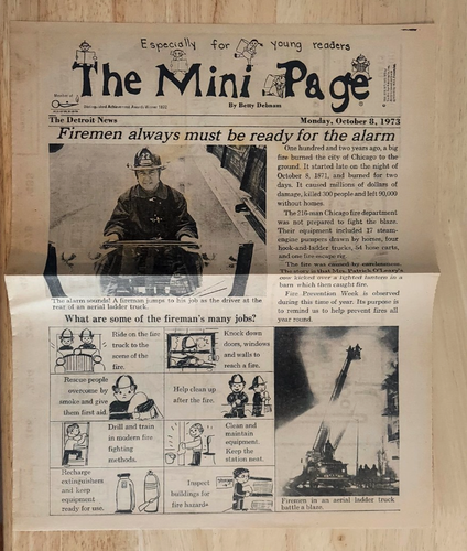 1973 The Mini Page Fireman Issue Detroit News Kids Insert Section Pete ...