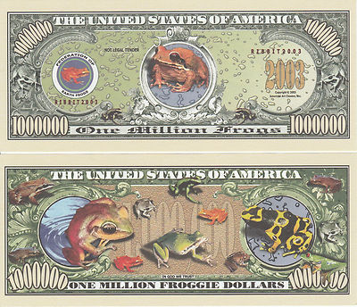 Frog ~ Million Frogs Dollar Bill Play Funny Money Novelty Note +FREE ...
