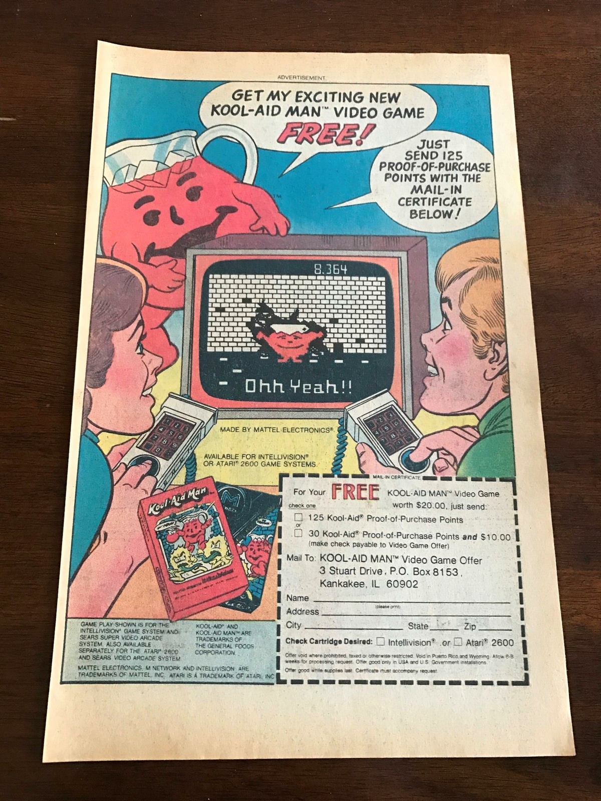 1983 VINTAGE 6X10 PRINT AD FOR KOOL-AID MAN INTELLIVISION/ATARI 2600 ...