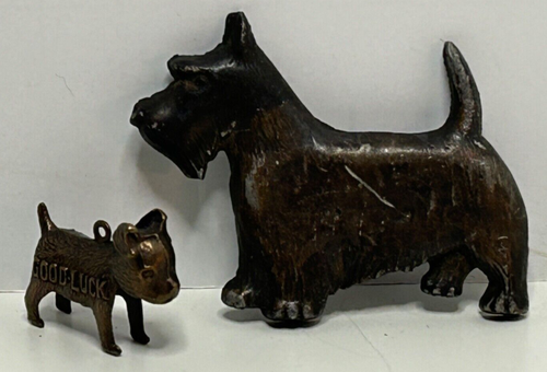 Vintage METAL Scotty Dogs LUCKY Charm & a Bronze colored Flat sculpted ...