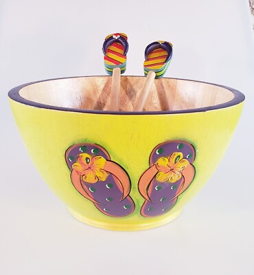 Clay Art Wooden Salad Bowl Flip Flop Themed | eBay