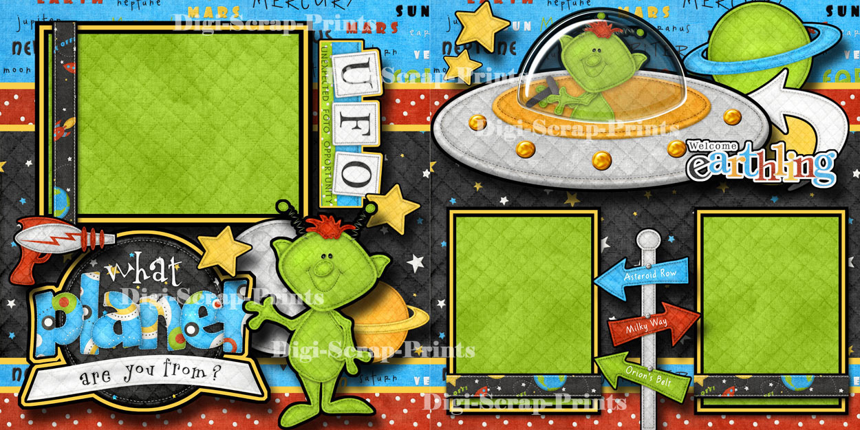 WHAT PLANET ARE YOU FROM? ~ 2 premade scrapbook pages paper piecing BY ...