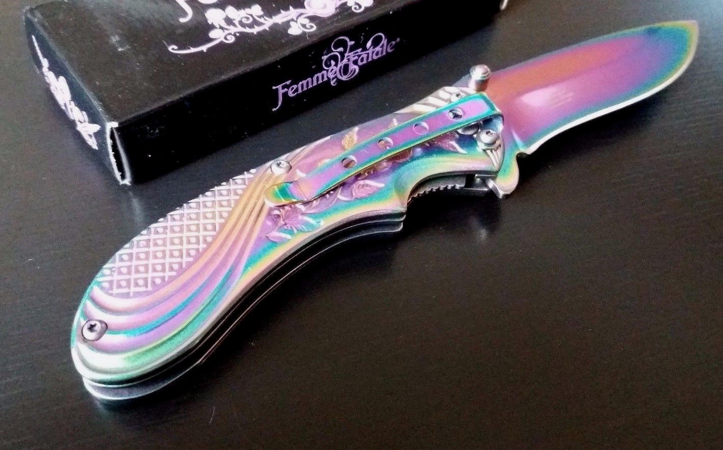 Rose Pocket Knife Spring Assisted Rainbow Unisex Men Ladies Girl Women ...