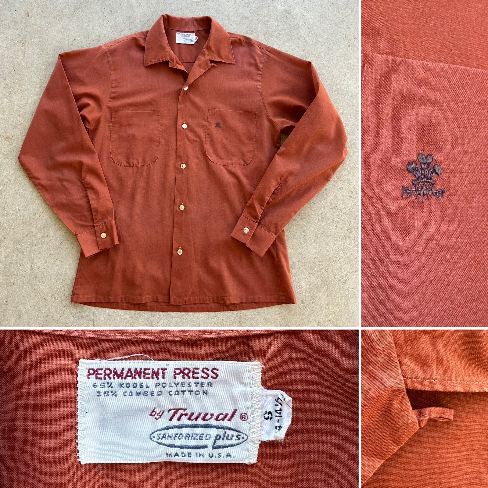 Vtg 1960s 70s TRUVAL Sanforized Loop Collar Shirt 14 … - Gem