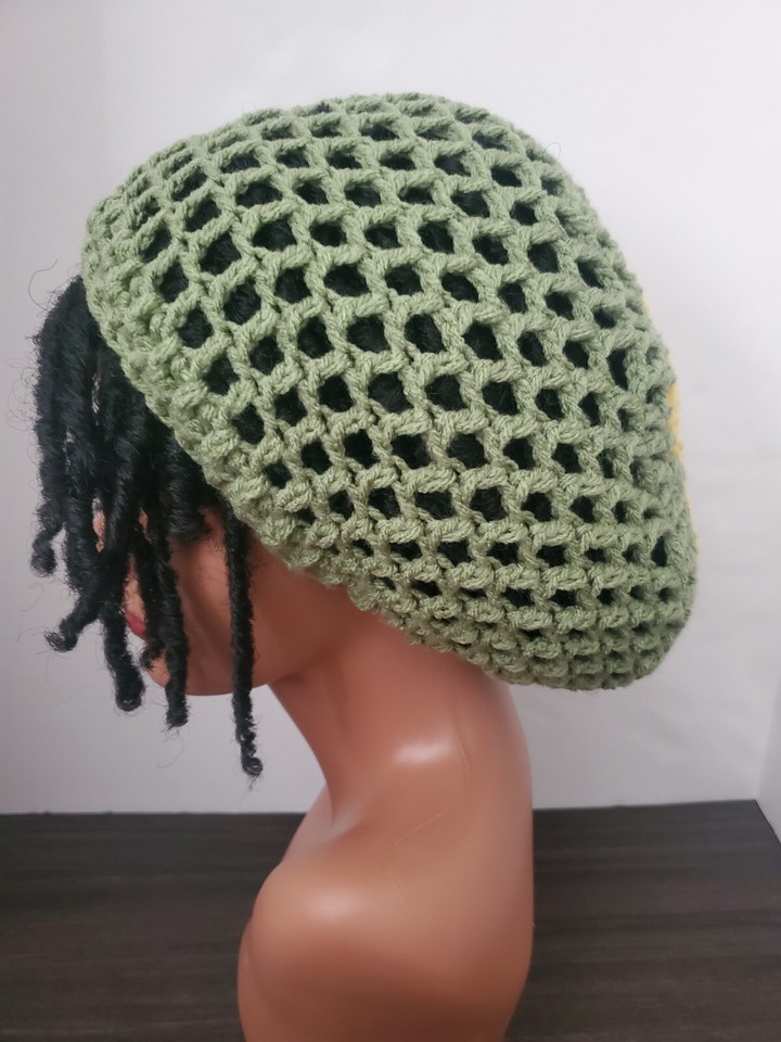 Crochet Flower Tam Slouch Hat With Drawstring Handmade One Size | eBay