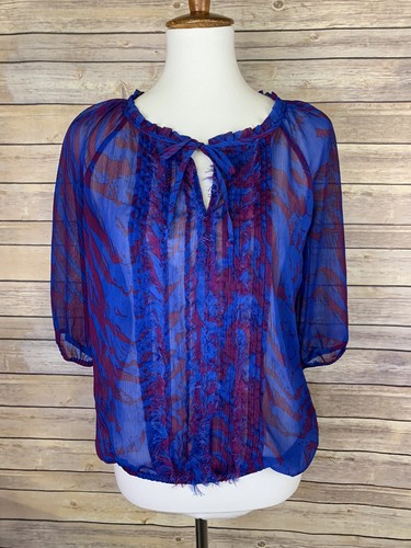 Express Womens Small Sheer Top Pleated Front Tie Collar Ruffled Raw ...