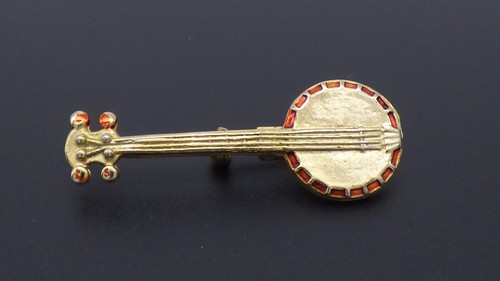 Banjo Instrument Brooch Pin Red Enamel Shiny Gold Tone Metal Taiwan ...