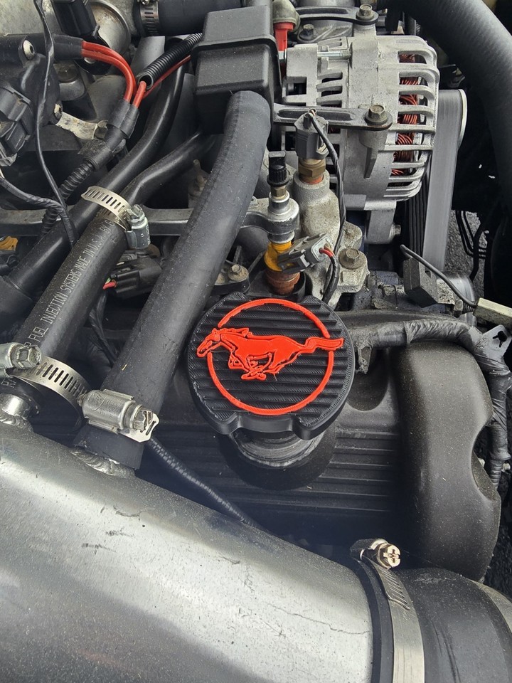 Ford Mustang Oil Cap Cover with Red Horse Logo and Grooved Top | eBay