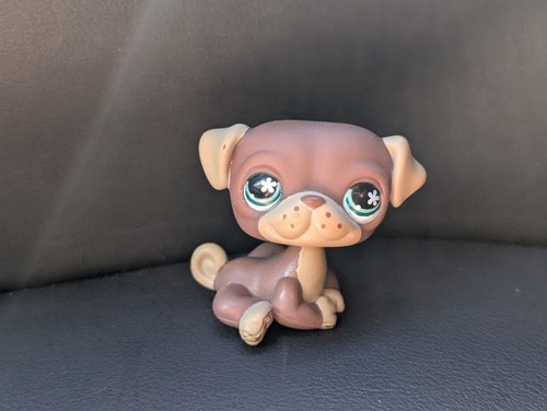 LPS 889 Brown Tan Pug Dog Green Eyes AUTHENTIC Littlest Pet Shop Hasbro ...