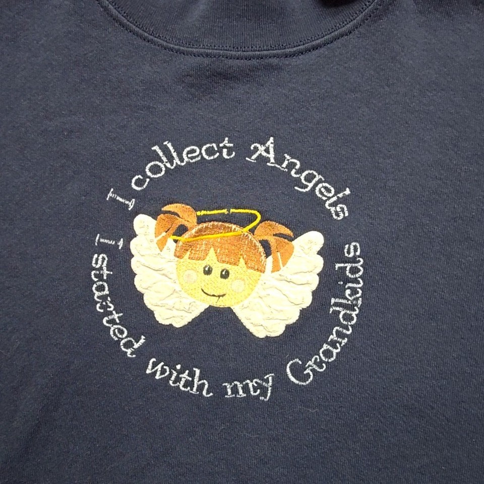 Vintage Angel Grandkids Graphic Sweatshirt Embroidered Blue XL Grandma ...