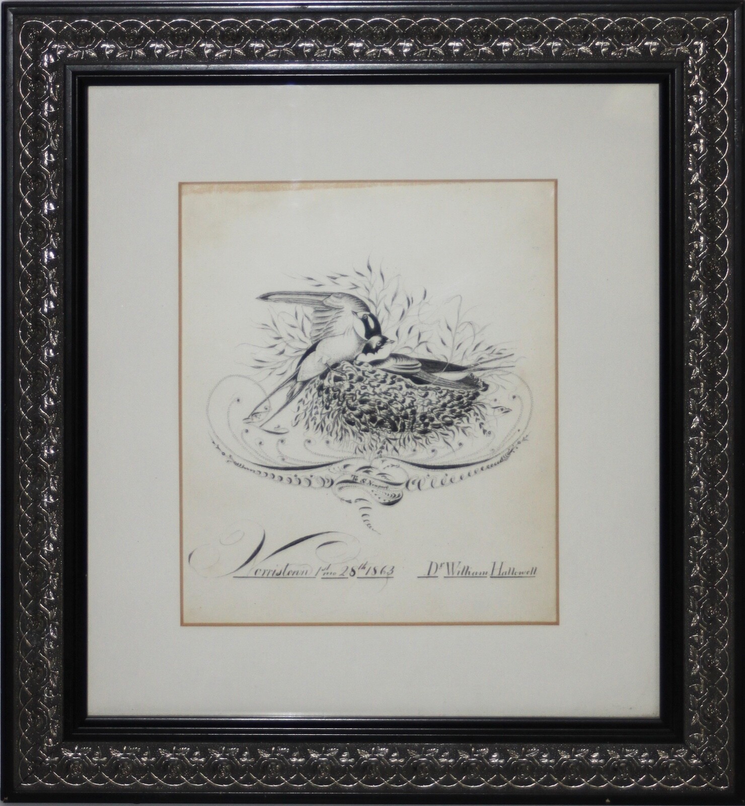 WILLIAM HALLOWELL-19th C.Plymouth Meeting, PA- Ink/Quill Drawing ...