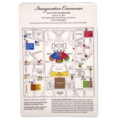 Barack Obama Inauguration Ceremonies Laminated Map 4”x6” ~ January 21 ...