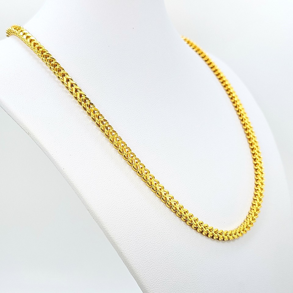 22K Yellow Gold Franco Chain Necklace 17.7 in Hollow 4mm Genuine ...