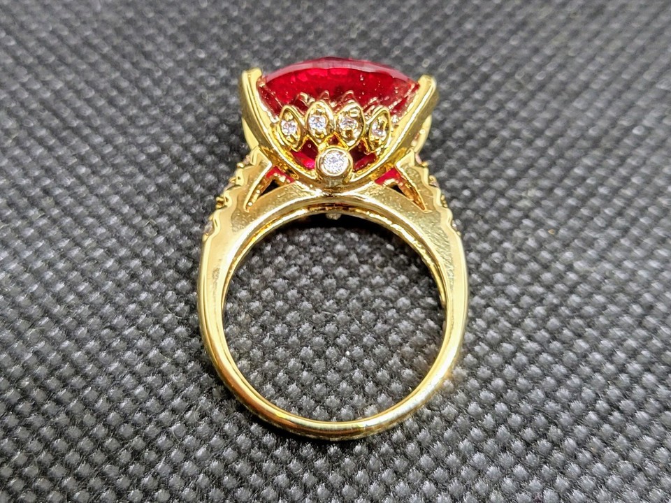 FAUX RUBY SOLITAIRE Ring 1/2" FACETED CRYSTAL Red SIZE 7 Cocktail GOTH ...