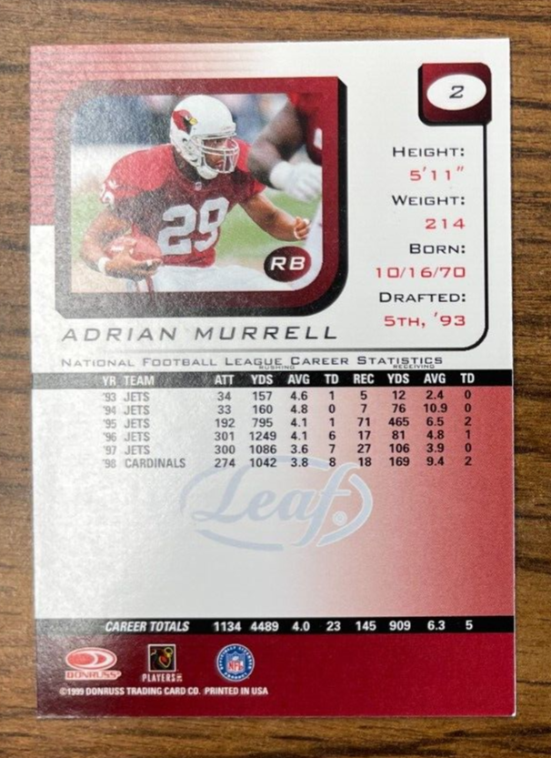 1999 Rookies & Stars Card # 2 Adrian Murrell - Arizona Cardinals | eBay