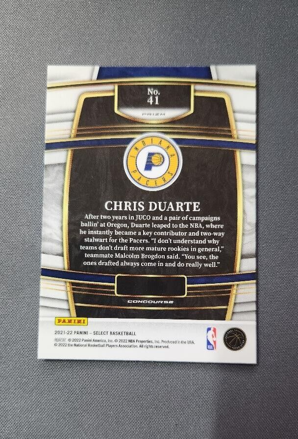 Chris Duarte 2021 Panini Select Blue Shimmer Prizm & BASE #41 Pacers ...