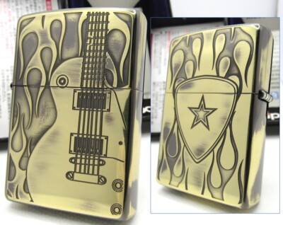 Guitar Pick Flame Fire Double Sides Engraved Brass ZIPPO 2013 MIB Rare ...