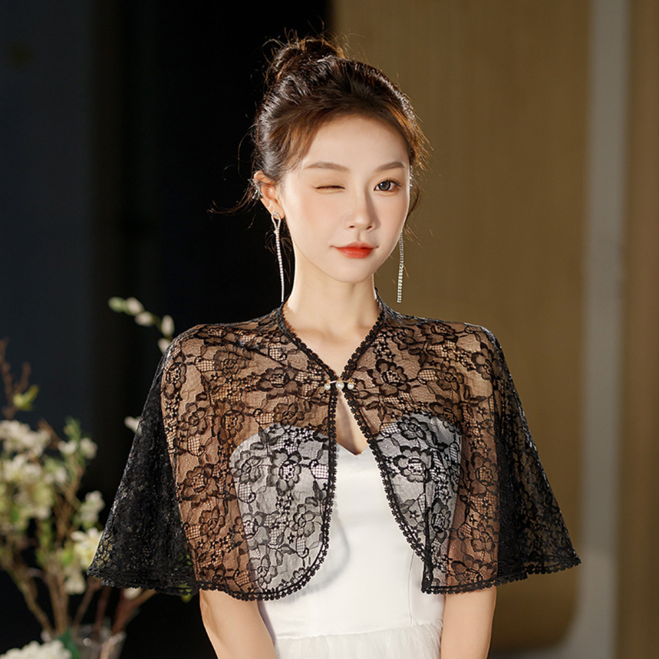 Lady Lace Bolero Shrug Capelet Crop Cape Hollow Out Floral Wedding ...