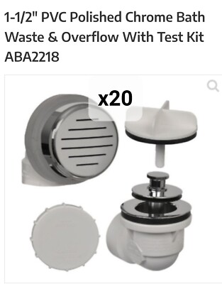 AB&A Tub Waste Overflow Push Pull Half Kit w/Test PVC Chrome 1-1/2" QTY ...