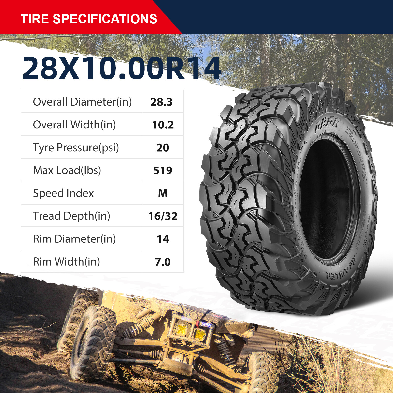 Set Of 4 28X10-14 ATV UTV SXS Tires 10Ply Radial Heavy Duty 28X10X14 ...